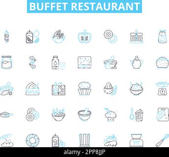 Buffet-Restaurant mit linearen Symbolen. Festmahl, Vielfalt, All-you ...