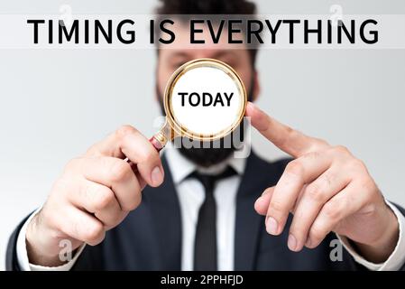 Schilder zeigen Timing ist alles, Geschäftsübersicht Jetzt müssen Sie ...