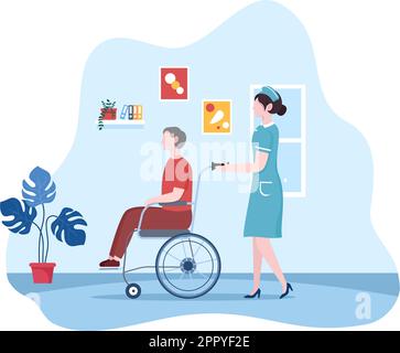 Altenpflege Handgezeichnete Cartoon flache Illustration mit ...