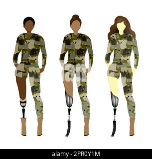 Soldat auf einer Prothese in Militäruniform. Behinderte Person mit ...