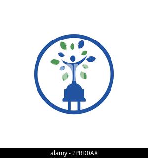 Elektrokabel und menschliches Baumvektor-Logo. Konzept des Logos für ...