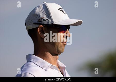 Cameron Tringale of HyFlyers GC looks on from the driving range during ...