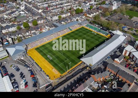 Blick aus der Luft auf das Rodney Parade Stadium in Newport in Wales ...