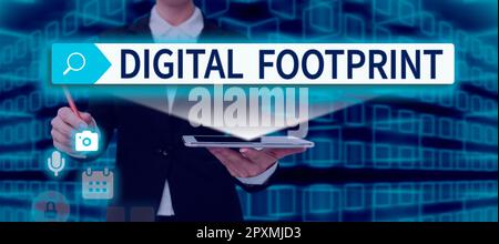 Schild, das digitalen Fußabdruck anzeigt. Der Geschäftsansatz nutzt digitale Technologie für den ...