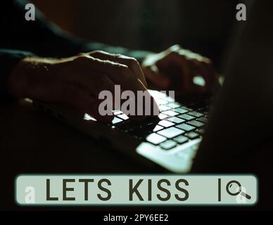 Die Inspiration zeigt das Schild „Küsschen“. Geschäftsidee Zeichen der ...