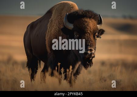 Eine wilde und mächtige amerikanische Bison, die auf den Ebenen weidet ...