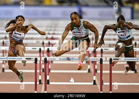 Doha, Katar, 5. Mai 2023. Jasmine Camacho-Quinn aus Puerto Rico feiert ...
