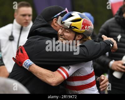 Laura Stigger aus Österreich feiert am 12. Mai 2023 in Nove Mesto na ...