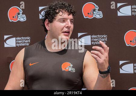 Cleveland Browns' Luke Wypler speaks to reporters before the NFL ...