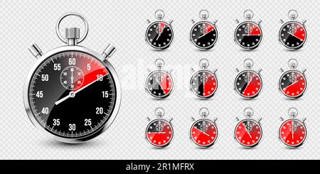 Realistische klassische Stoppuhr. Glänzendes Metall-Chronometer ...
