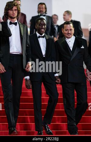 Diego Le Fur, from left, director Maiwenn, Johnny Depp, Pierre Richard ...