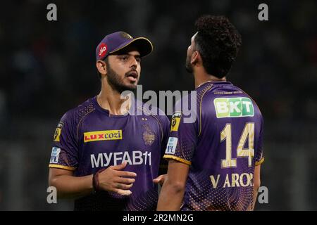 Kolkata Knight Riders' Harshit Rana celebrates the wicket of Gujarat ...
