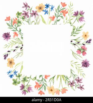 Wildblumen Rahmen Clipart, Aquarell Wiesenblumen Kranz Illustration ...