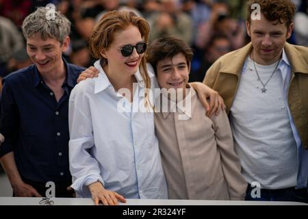 Swann Arlaud, from left, director Justine Triet, Sandra Huller and Milo ...