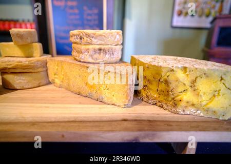 Reifender handgemachter Käse mit verschiedenen Gewürzen auf einem ...