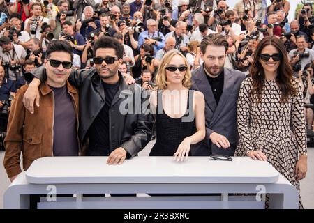 Producer Reza Fahim, from left, Abel Tesfaye a.k.a. the Weeknd, Lily ...