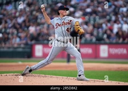 Detroit Tigers starting pitcher Reese Olson sits in the dugout after ...