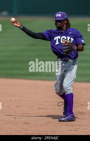June 4, 2023: TCU first baseman Cole Fontenelle #32 makes an under hand ...