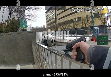This photo taken from body cam video recorded Feb. 12, 2022, in Buffalo ...