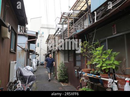 Nagaya, Japanese style row houses are pictured in Kyojima district in ...