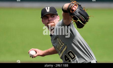 Vanderbilt pitcher Sam Hliboki throws against Xavier during an NCAA ...