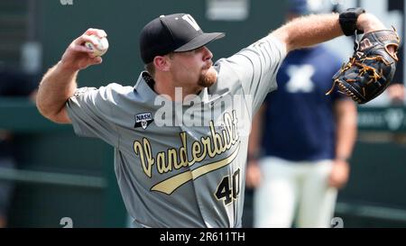Vanderbilt pitcher Sam Hliboki throws against Xavier during an NCAA ...
