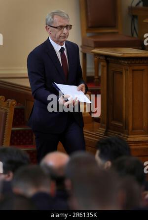 Newly approved Bulgarian Prime Minister Nikolay Denkov, speaks at the ...