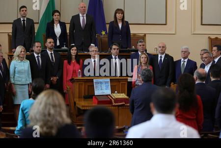 Newly approved Bulgarian Prime Minister Nikolay Denkov, speaks at the ...