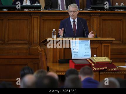 Newly approved Bulgarian Prime Minister Nikolay Denkov, speaks at the ...