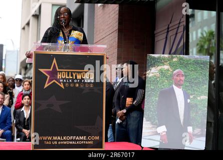 Sekyiwa "Set" Shakur speaks at a ceremony honoring her brother, the ...