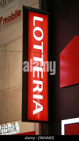 The logo of Lotteria is seen in Shinjuku Ward, Tokyo on June 15, 2022 ...