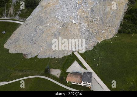 A general view shows the village Brienz-Brinzauls below the rockfall ...
