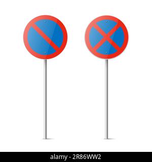 Vector Blau und Rot rund Verbotsschilder Symbolsatz - Parken verboten, Stoppen ...