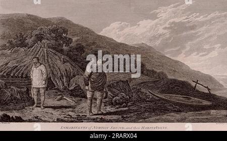 Ein Mann und eine Frau aus Norton Sound (Alaska) vor ihrer Hütte ...