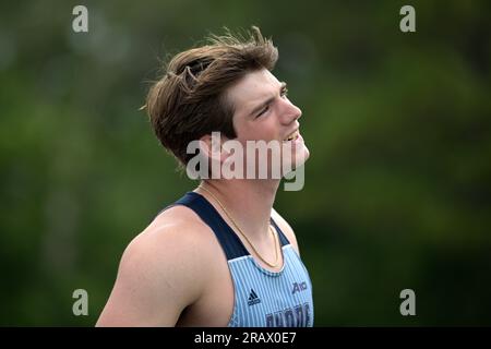 Rhode Island's Adam Dubois competes in the men's javelin throw at the ...