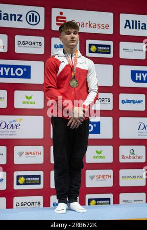 Pascal BRENDEL, KTV Wetzlar, jubelt am 7. Juli 2023 in Düsseldorf mit ...