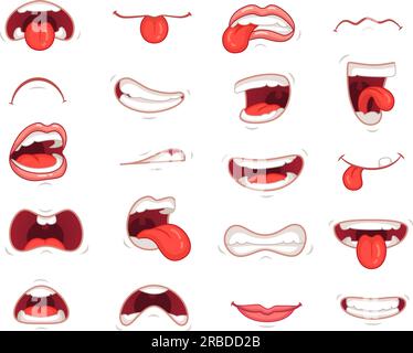 Lustige Münder. Mimik, Cartoon-Lippen und Zungen. Handzeichnung ...