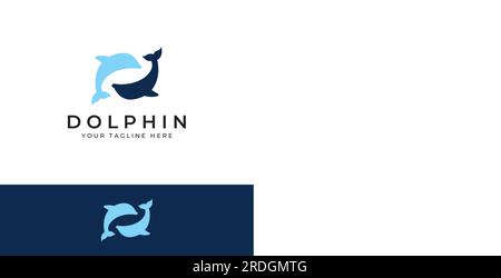 Delphin-Logo. Delfine springen auf den Wellen des Meeres oder des ...