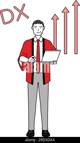 Bild von DX, Senior, der einen roten Happi-Mantel trägt und digitale ...