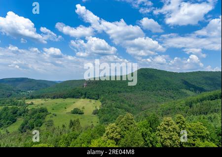 Blick von den Ruinen der Burg Fleckenstein auf die Vogesen, Lembach ...