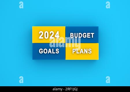 2024 Konzept der Unternehmensplanung, -Strategie und -Analyse. Ziele für 2024. Blaue Pfeile ...