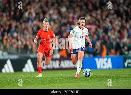 1. August 2023: Capeta Ana (Portugal) und Alyssa Naeher (USA) kämpfen ...