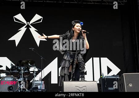 Saiki Atsumi of Band-Maid performs on day two of the Lollapalooza Music ...