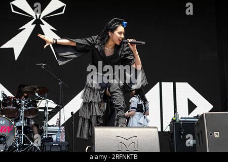 Saiki Atsumi of Band-Maid performs on day two of the Lollapalooza Music ...