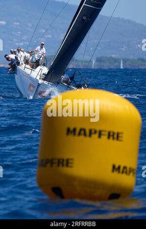 King Felipe VI (c) on a boat during the inauguration of the 60th ...