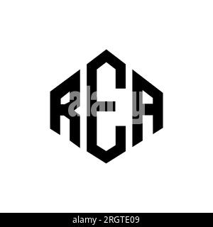 Logo mit REA-Buchstaben und Polygonform. REA-Polygon- und würfelförmiges Logo. REA sechseckige ...