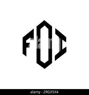 Logo mit FOI-Buchstaben und Polygonform. FOI-Polygon- und würfelförmiges Logo. FOI-sechseckige ...