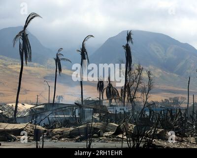 Lahaina, Maui, USA. 11. Aug. 2023. Die historische Stadt Lahaina ist ...