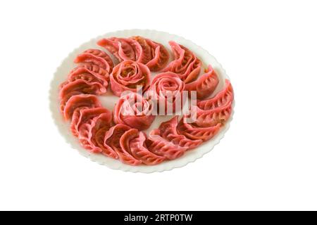 Ein Gericht des tibetisch gekochten momo mit einer Sauce. Momo ist ein ...