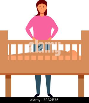Abendlicher Babysitter-Icon-Cartoon-Vektor. Das Baby füttern. Eltern ...